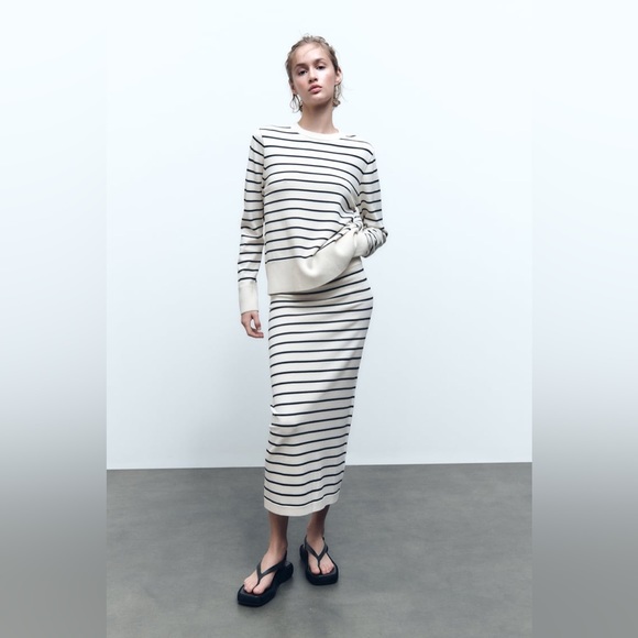 Zara | Skirts | Zara Set Striped Knit Sweater And Skirt | Poshmark